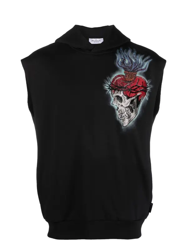 Philipp Plein Love Tattoo Sleeveless Hoodie - Black