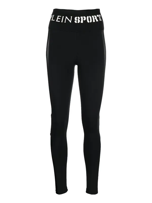 PLEIN SPORT Logo-waistband High-waisted Leggings - Black
