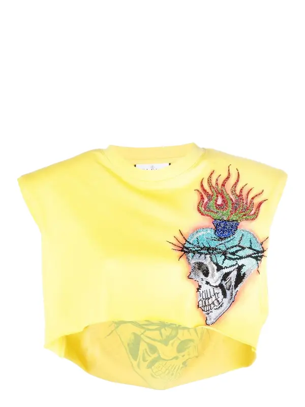 Philipp Plein Love Tattoo Cropped T-shirt - Yellow