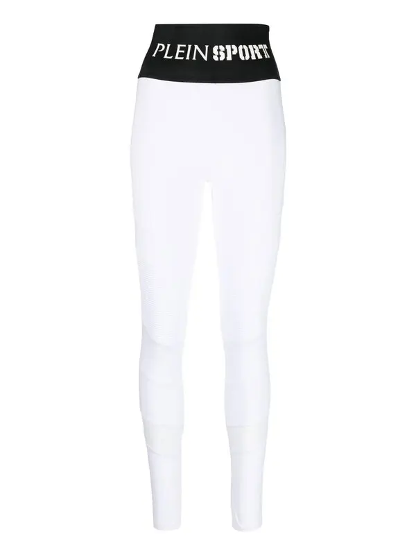 PLEIN SPORT Logo-waistband High-waisted Leggings - White