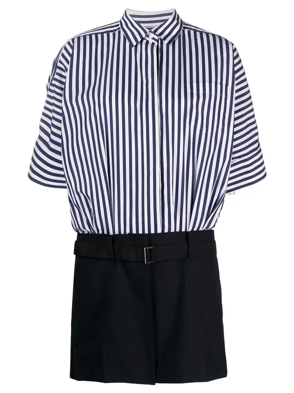 Sacai Striped Panelled Shirtdress - White