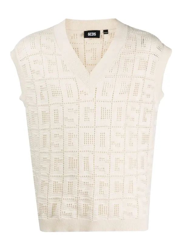 Gcds Monogram Macramé Gilet - Neutrals