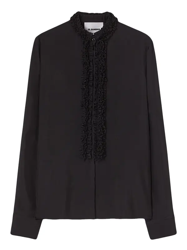 JIL SANDER Ruffle-trim Long-sleeved Shirt - Black