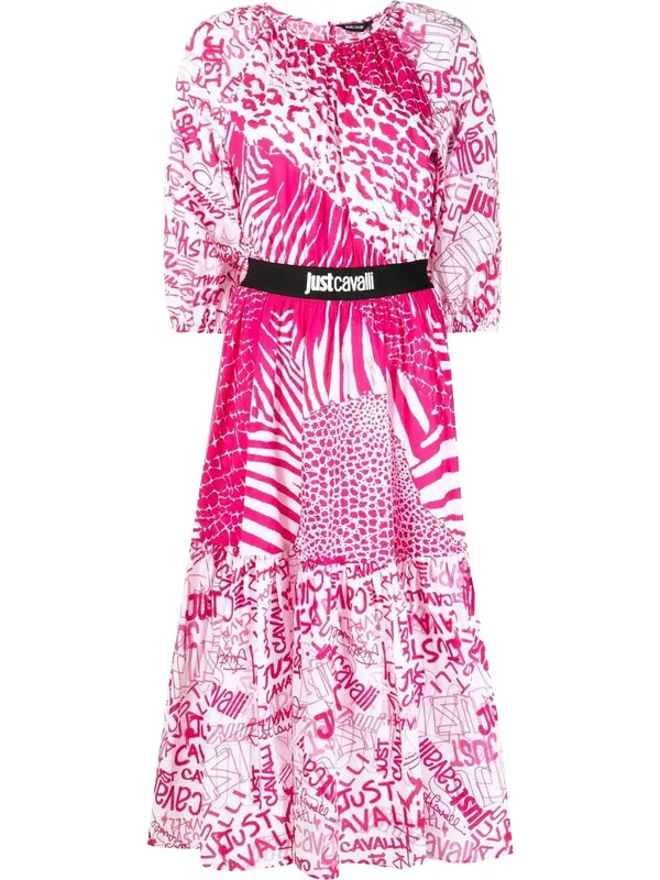 Just Cavalli Graphic-print Flared Midi Dress - Pink