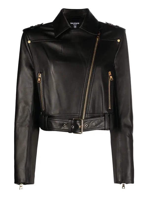 Balmain Leather Biker Jacket - Black