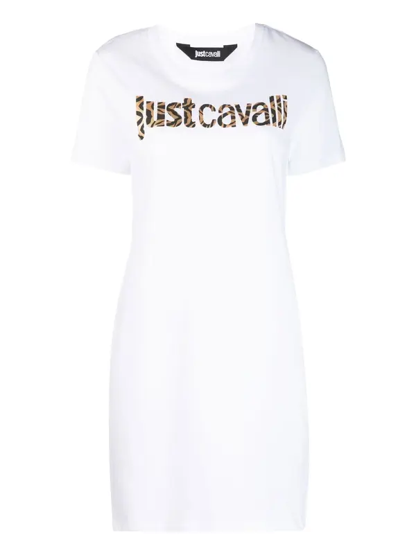 Just Cavalli Animal-print Logo T-shirt Dress - White