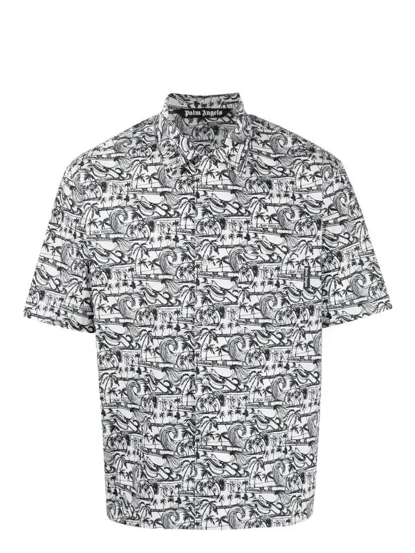 Palm Angels Waves-print Bowling Shirt - White