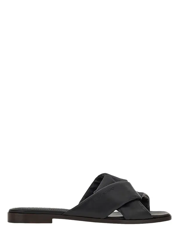 FERRAGAMO Knot-detail Leather Slides - Black
