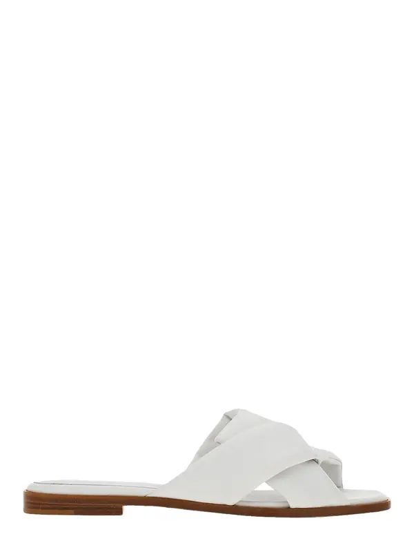 FERRAGAMO Knot-detail Leather Slides - White