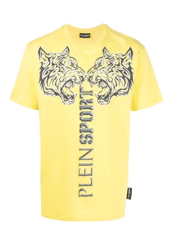 PLEIN SPORT Crew Neck Tiger-print T-shirt - Yellow