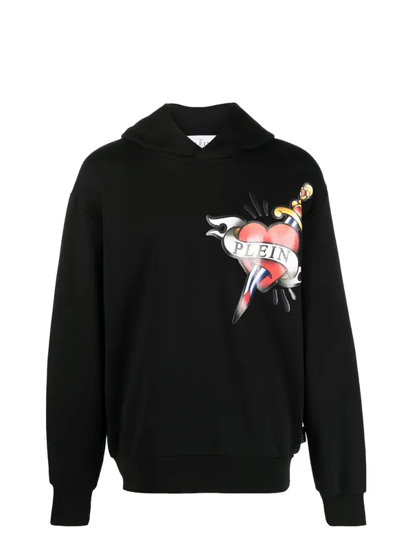 Philipp Plein Heart & Dagger Print Hoodie - Black