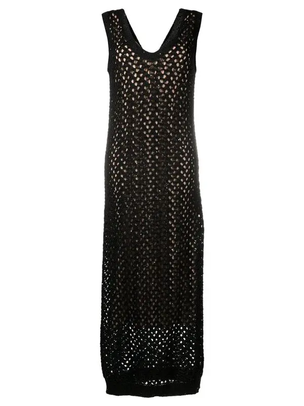 Brunello Cucinelli Open-knit Maxi Dress - Black