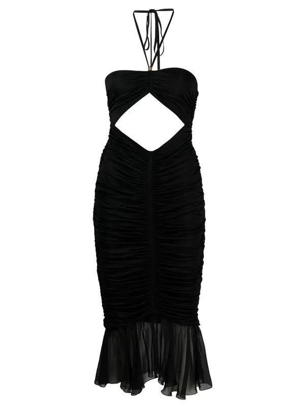 Blumarine Cut-out Pleated Midi Dress - Black