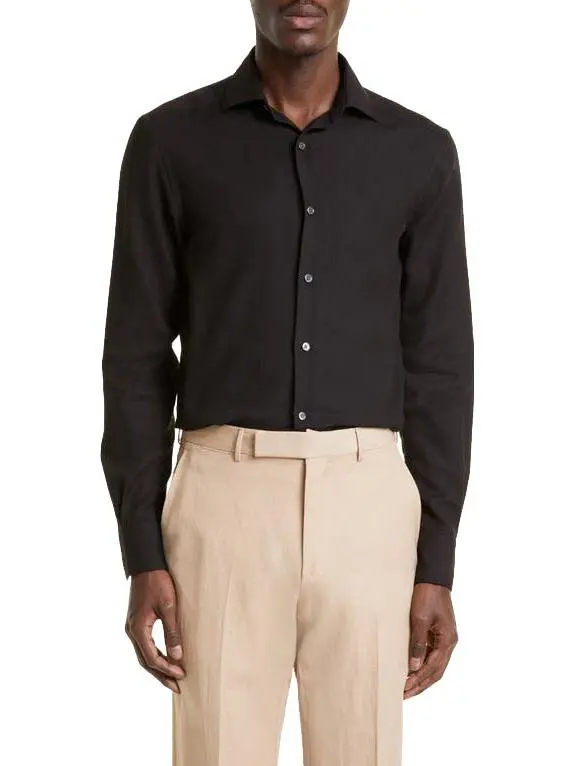 Zegna Cashco Cotton & Cashmere Button-up Shirt - Black