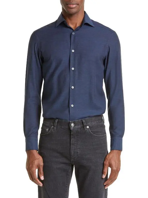 Zegna Cashco Cotton & Cashmere Button-up Shirt - Blue