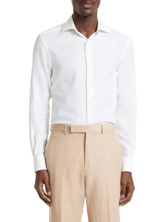 Zegna Cashco Cotton & Cashmere Button-up Shirt - White