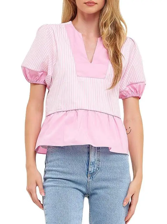 English Factory Contrast Stripe Top - Pink Multi