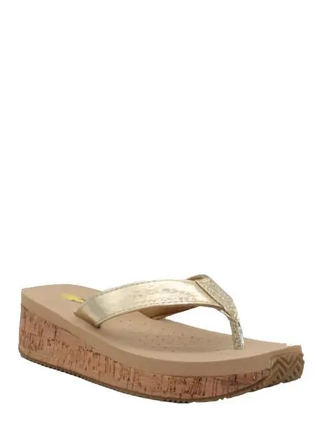 VOLATILE Neville Platform Flip Flop - Gold Faux Leather