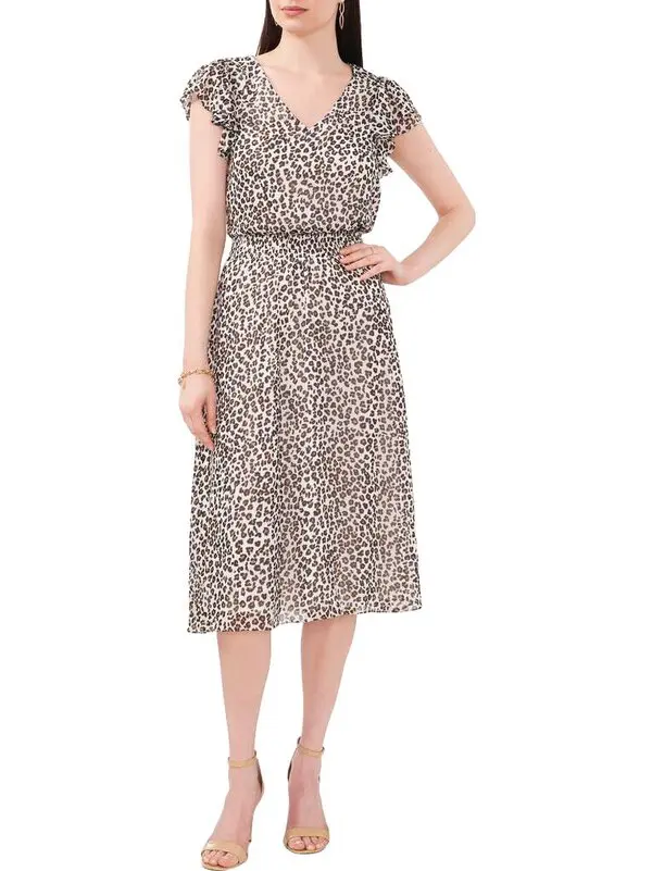 Chaus Smock Waist Animal Print Dress - Soft Ecru 105