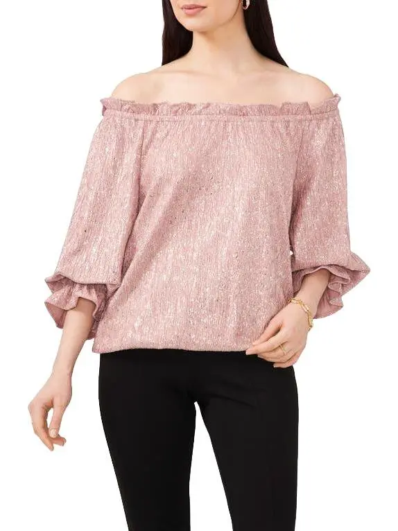 Chaus Metallic Off-the-shoulder Blouse - Mauve/ Silver