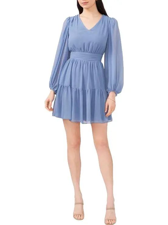 Chaus Balloon Long Sleeve Tiered Dress - Porcelain Blue