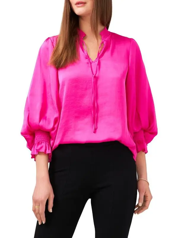 Chaus Tie Neck Satin Blouse - Arresting Orchid