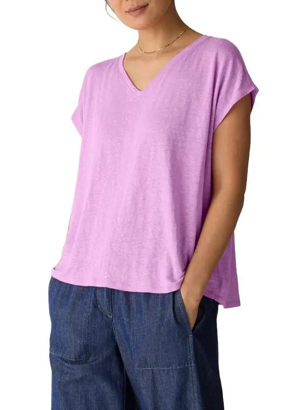 Eileen Fisher V-neck Organic Linen T-shirt - Bright Aster