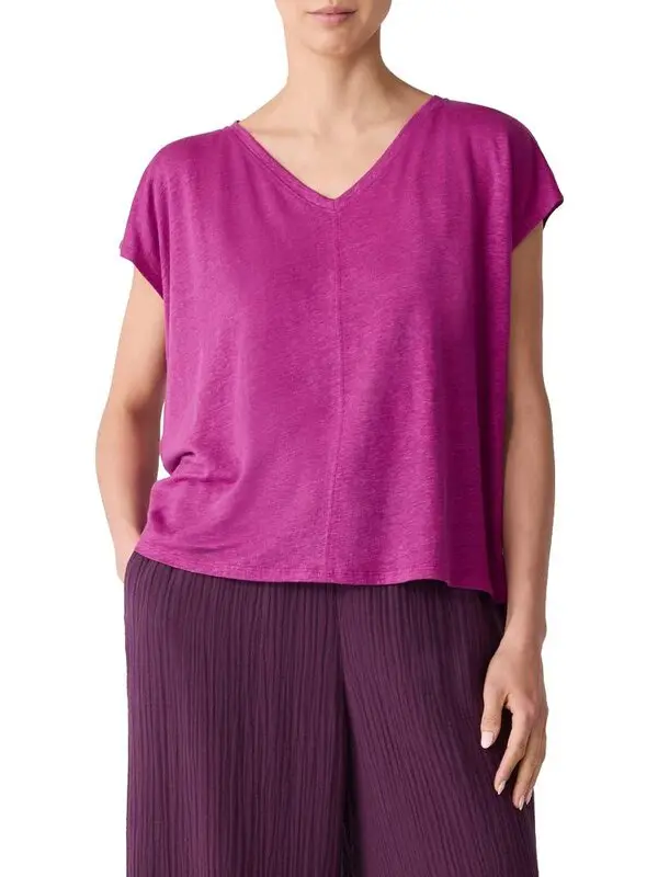 Eileen Fisher V-neck Organic Linen T-shirt - Grape