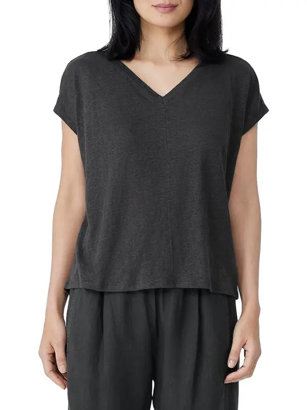 Eileen Fisher V-neck Organic Linen T-shirt - Graphite