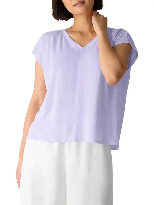 Eileen Fisher V-neck Organic Linen T-shirt - Lilac Frost