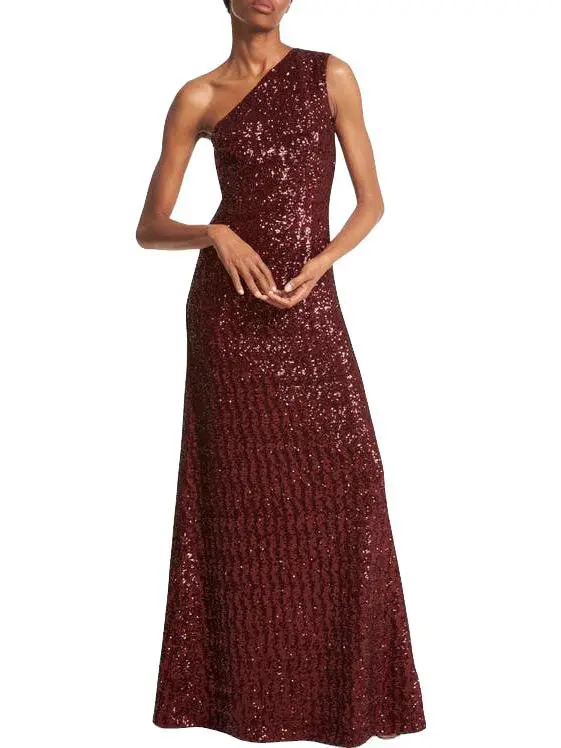 Michael Kors Sequin One-shoulder Gown - Merlot