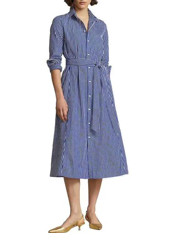 Polo Ralph Lauren Ashton Long-sleeve Tie-waist Shirtdress - 1073b Bright Navy/white