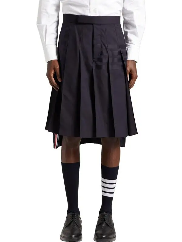 Thom Browne 4-bar Pleated High-low Wool Skirt - Dark Blue
