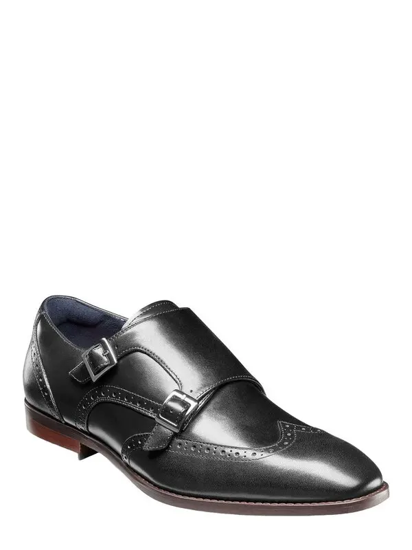 STACY ADAMS Karson Wingtip Double Monk Strap Shoe - Black