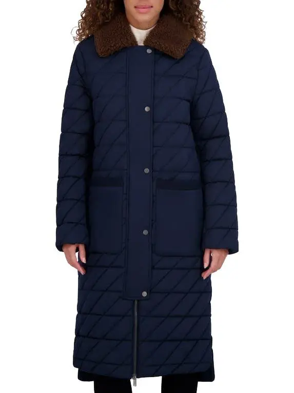 Andrew Marc Maxine Quilted Coat With Faux Shearling Collar - Ink