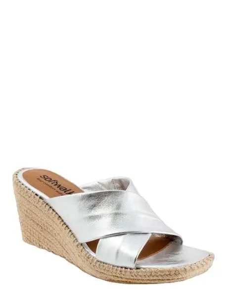 Softwalk Hastings Espadrille Platform Wedge Slide Sandal - Silver Metallic