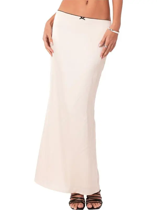EDIKTED Low Rise Satin Maxi Skirt - Beige