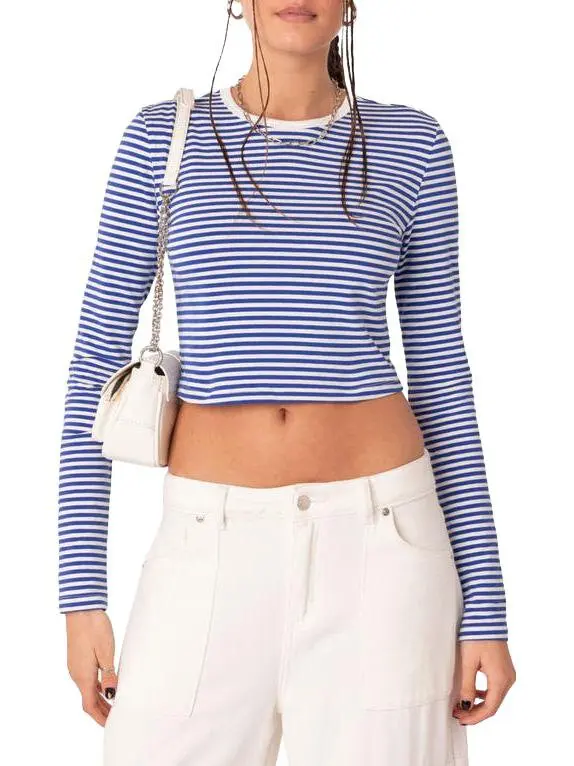 EDIKTED Montie Stripe Crop Top - Blue Stripes