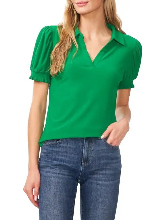 CECE DUPRAZ Short Puff Sleeve Knit Polo - Lush Green
