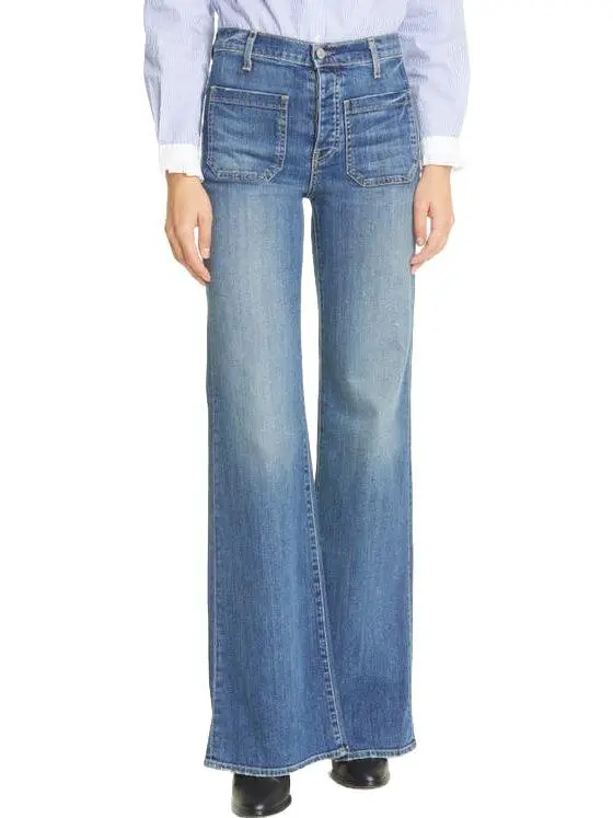 NILI LOTAN Florence Patch Pocket Flare Jeans - Classic Wash