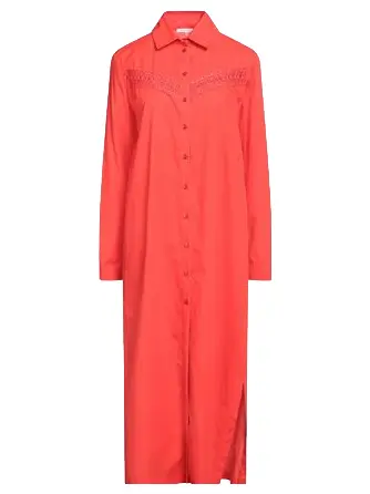 Patrizia Pepe Cotton Midi Shirt Dress With Lace - Red