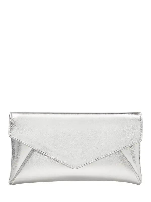 STUART WEITZMAN Mini Envelope Metallic Leather Clutch Bag - Platino