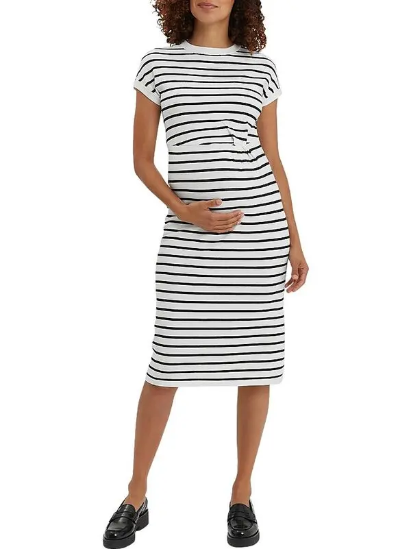 NOM MATERNITY Lydia Stripe Maternity Dress - Blue Stripe