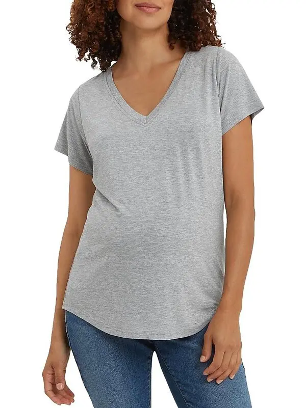 NOM MATERNITY V-neck Nursing Tee - Heather Grey