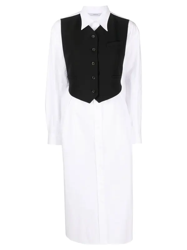 PUSHBUTTON Waistcoat-detail Shirt Dress - Black