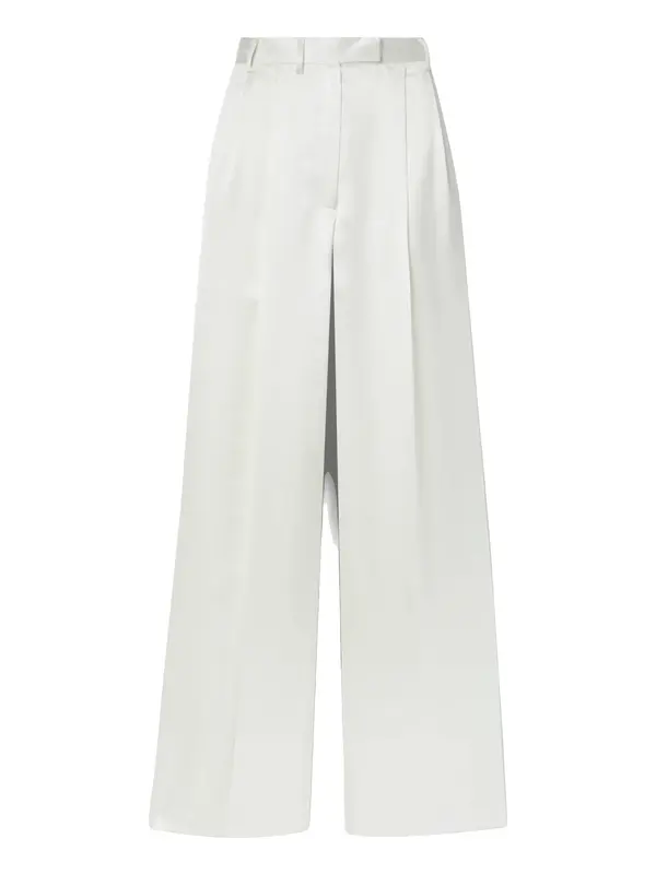 Christopher John Rogers Pleated Satin Wide-leg Trousers - Ivory