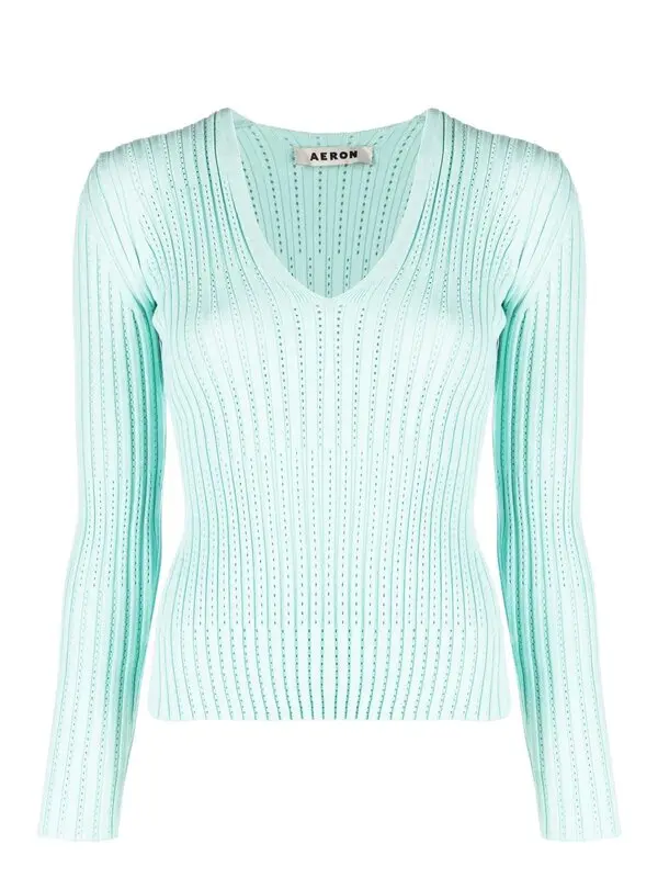 AERON Ribbed V-neck Top - Blue