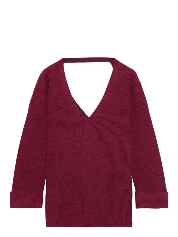 Autumn Cashmere Cutout Ribbed Cotton Sweater - Plum