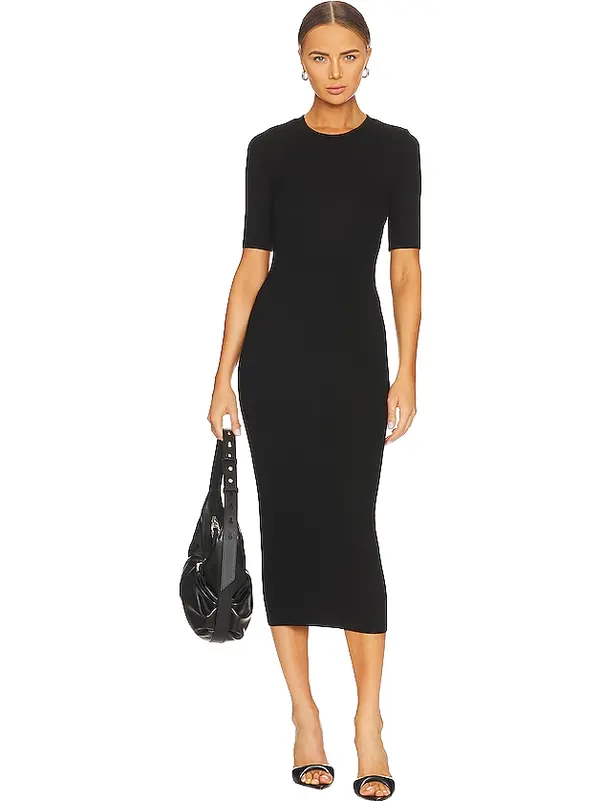 Enza Costa Half Sleeve Crew Midi Dress - Black