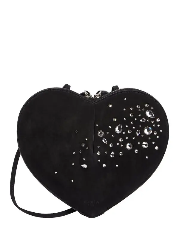 Alaïa Le Cœur Embellished Suede Shoulder Bag - Black